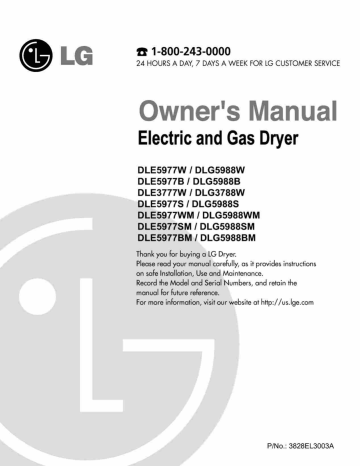 LG Electronics DLE5977S Clothes Dryer User manual | Manualzz