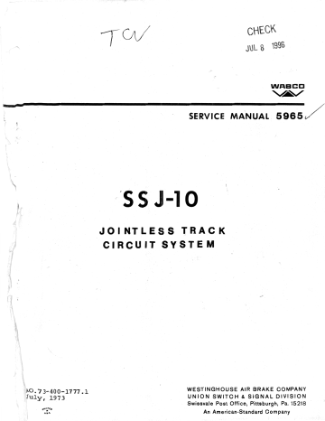 Jointless Track Circuit SSJ-10 Service Manual | Manualzz