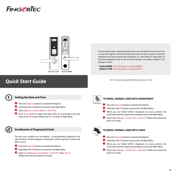 FingerTec Keylock 8800 Quick Start Guide | Manualzz