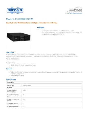 Tripp Lite SU10000RT3UPM Specification Sheet | Manualzz