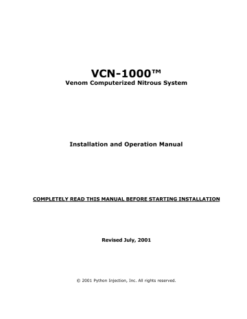Venom Nitrous System VCN 1000 Installation and Operation Manual | Manualzz