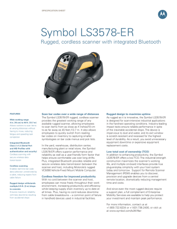 Symbol LS3578-ER Specification Sheet | Manualzz