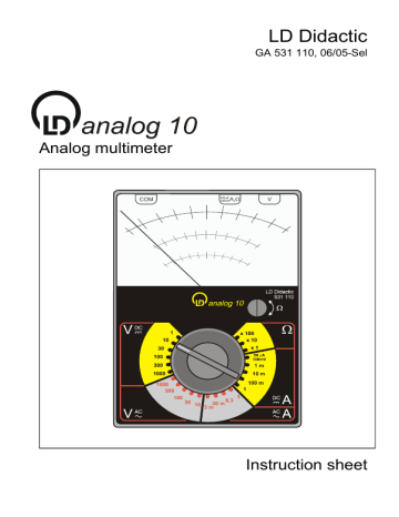 LD analog 10 - Analog Multimeter Instruction Sheet | Manualzz