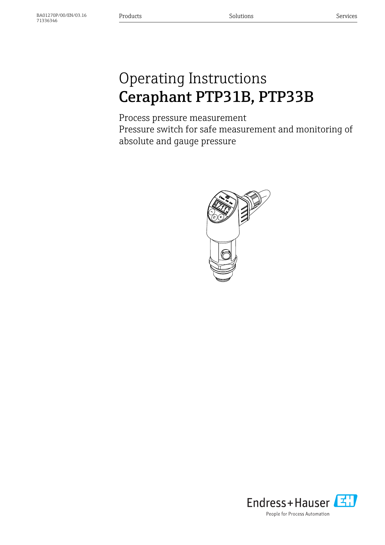 Endres+Hauser Ceraphant PTC31B, PTP31B, PTP33B Operating Instruction ...