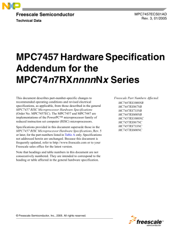NXP MPC7457 Host Processor Data Sheet | Manualzz