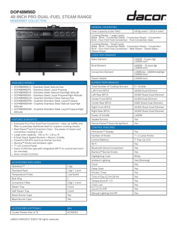Dacor DOP48M96DAS Range Specifications Sheet | Manualzz