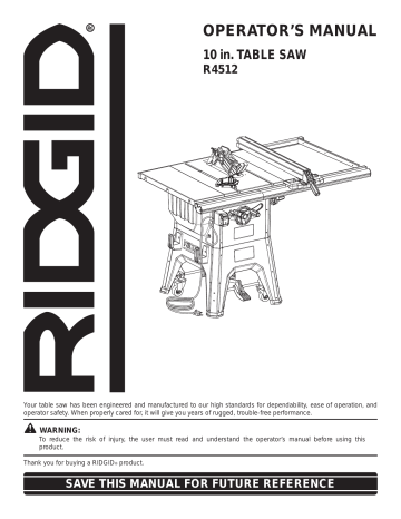RIDGID table saw R4512 Operator's Manual | Manualzz