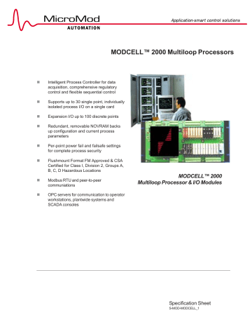 MicroMod MODCELL 2000 Multiloop Processor Specification | Manualzz
