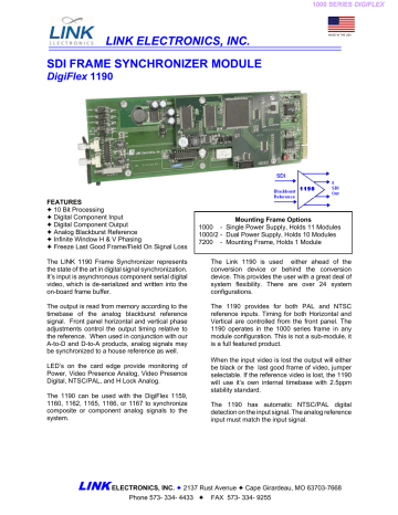 Link Electronics SDI Frame Synchronizer Module DigiFlex 1190 ...