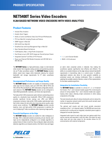 Pelco NET5400T Series Video Encoder Specification Sheet | Manualzz