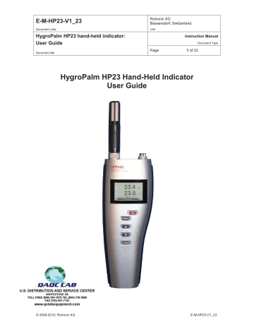 HygroPalm indicator HP23 Instruction Manual | Manualzz