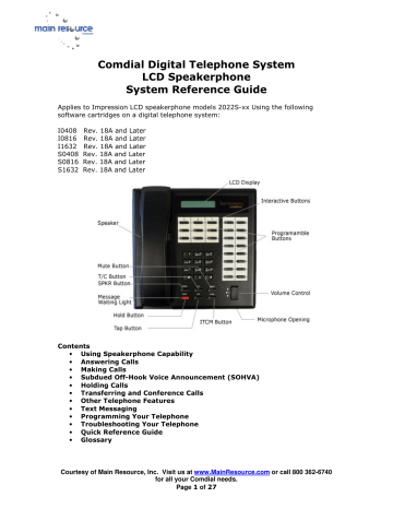 Comdial Impression 2022S series System Reference Manual | Manualzz