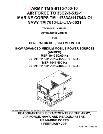 Generator Set AMMPS MEP-1040, MEP-1041 Technical Manual | Manualzz