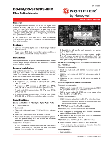 Notifier DS-FM/DS-SFM/DS-RFM Data Sheet | Manualzz