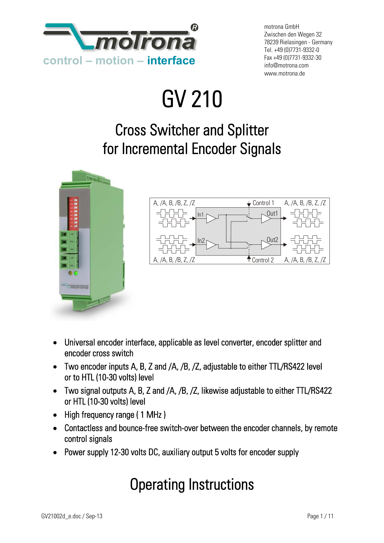 Motrona GV210 Operating Instructions Manual | Manualzz
