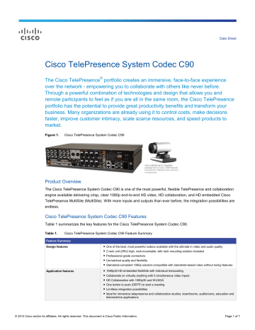 Cisco TelePresence System Codec C90 Data Sheet | Manualzz