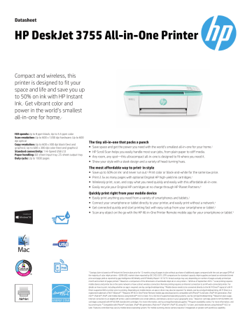 HP 3755 Inkjet Printer Specification Sheet | Manualzz