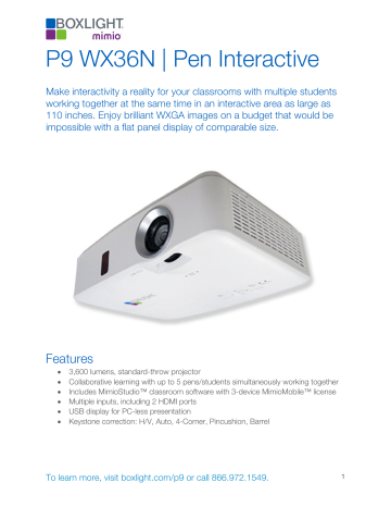 BOXLIGHT P9 Interactive Projectors WX36N, WX33NST Spec sheet | Manualzz