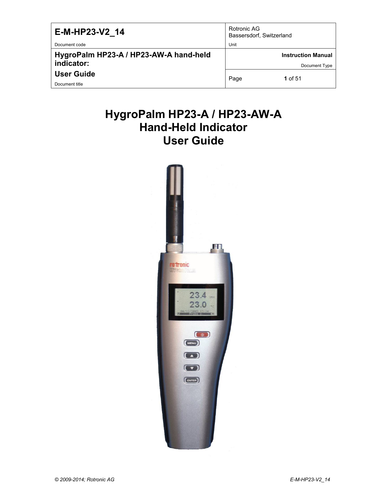 Rotronic HP23-A / HP23-AW-A Owner's Manual | Manualzz