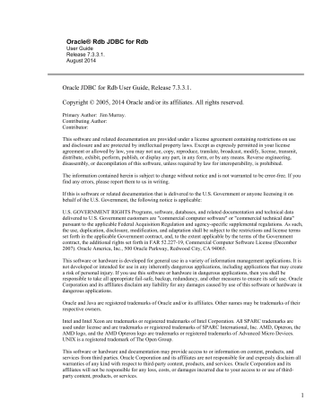 Oracle JDBC for Rdb 7.3 3.3.1 User Guide | Manualzz
