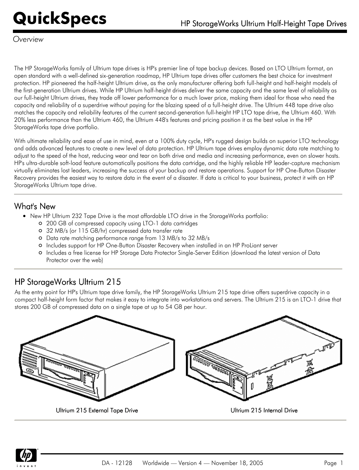 HP StorageWorks Ultrium 232 QuickSpecs | Manualzz