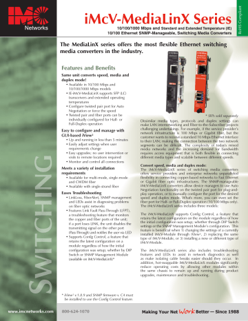 IMC Networks iMcV-MediaLinX Series Specifications | Manualzz