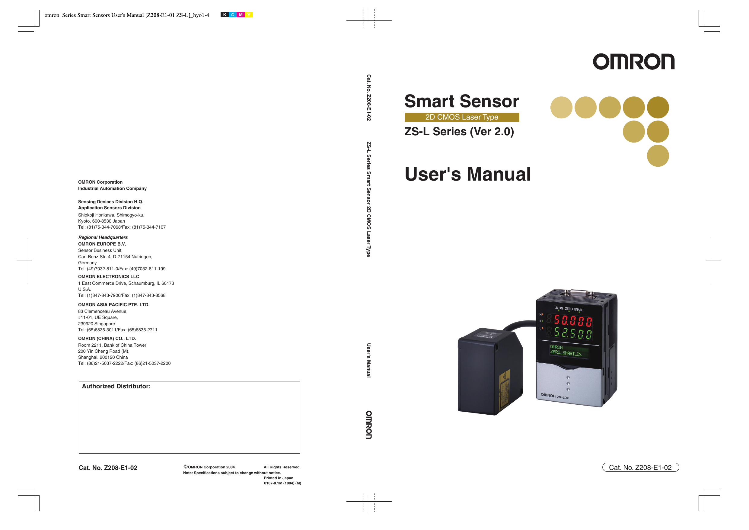 Omron ZS-L Series Smart Sensor 2D CMOS Laser User Manual | Manualzz