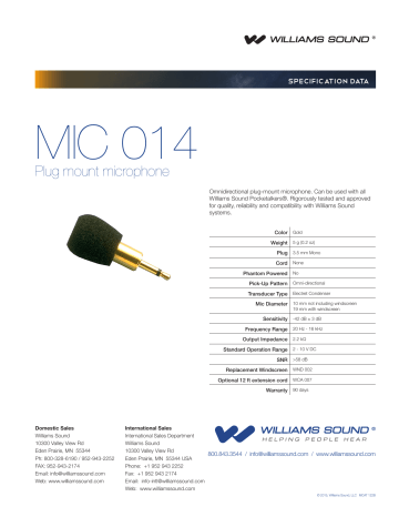 Williams Sound MIC 014 Specification | Manualzz