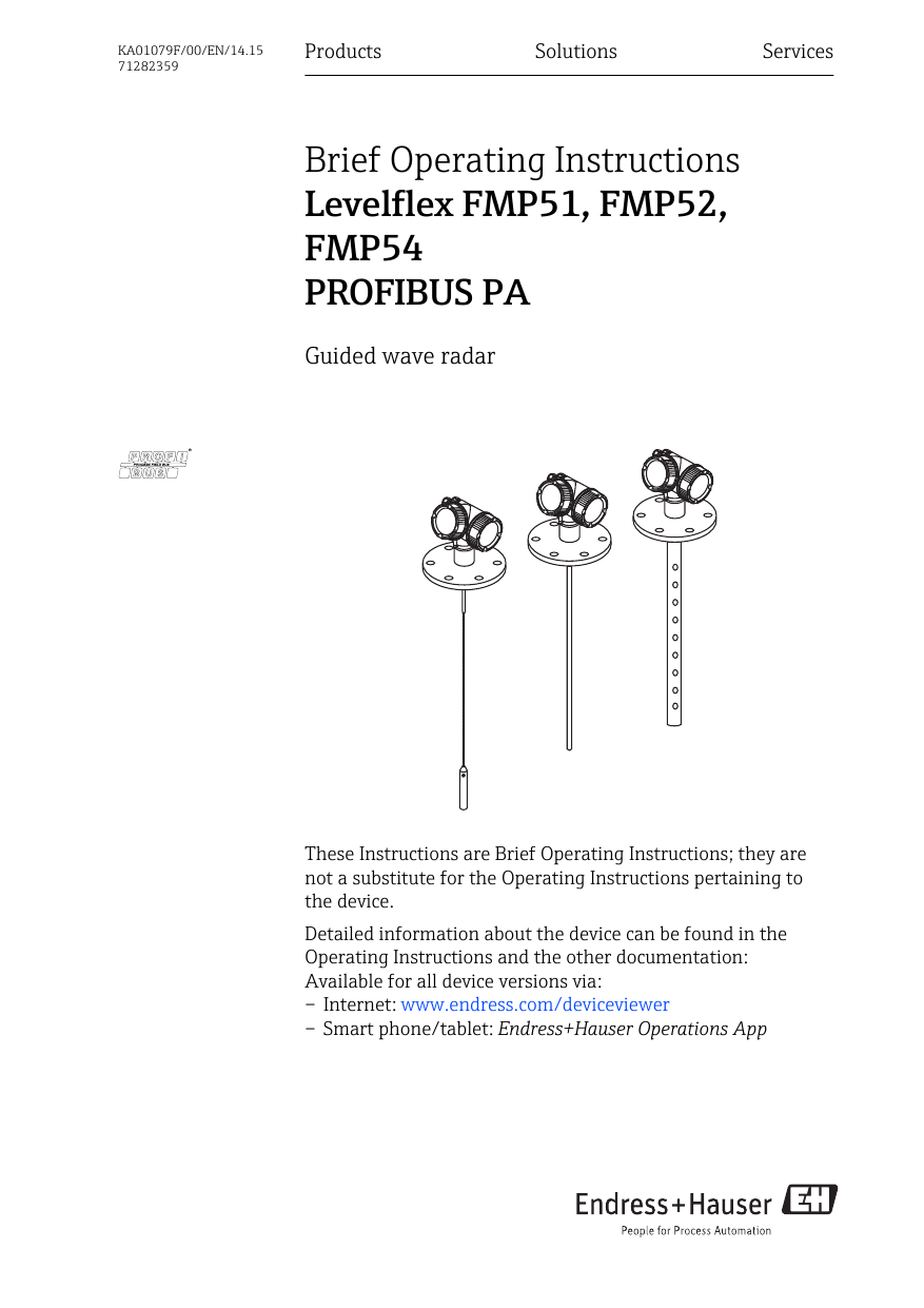 Endres+Hauser Levelflex FMP51, FMP52, FMP54 PROFIBUS PA Brief Short ...