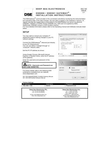 Deep Sea Electronics DSE890 WebNet & DSE891 WebNet Gateways Installation Instructions | Manualzz