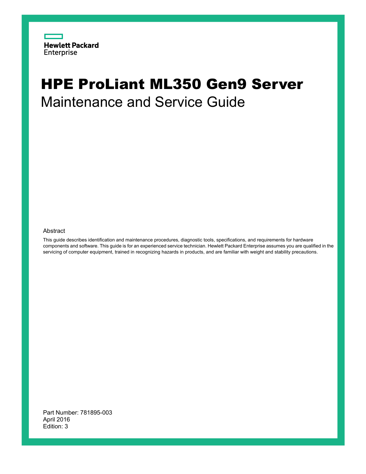 HPE ProLiant ML350 Gen9 Server Maintenance and Service Guide | Manualzz