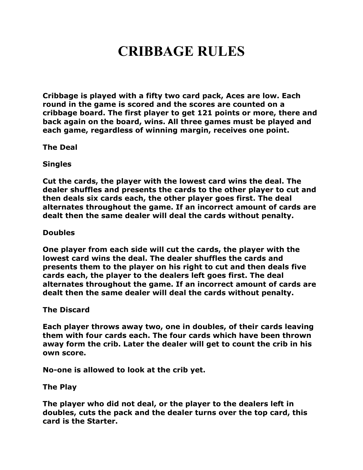 Printable Cribbage Rules Printable Templates
