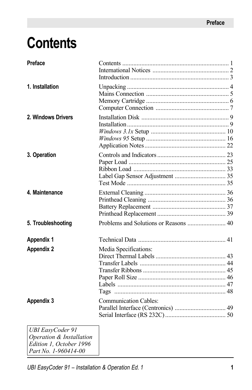UBI EasyCoder 91 Installation & Operation Manual | Manualzz