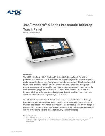 AMX MXT-1901-PAN modero x series g5 touch panels Data Sheet | Manualzz