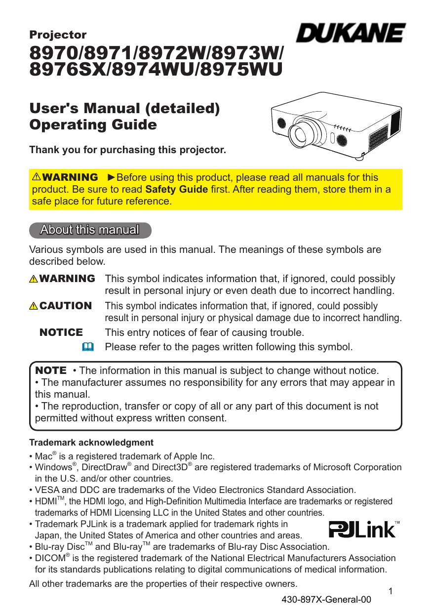 Dukane 8970 Projector User manual | Manualzz