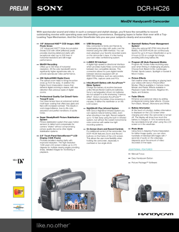 Sony MiniDV Handycam DCR-HC26 Specifications | Manualzz