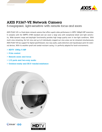 Axis P3367-VE Network Dome Camera Technical Manual | Manualzz