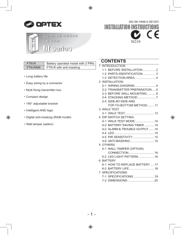 Optex FTN-R Installation Instructions Manual | Manualzz