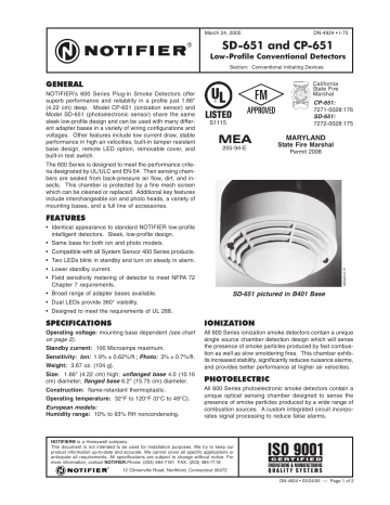 Notifier SD-651; CP-651 Data Sheet | Manualzz