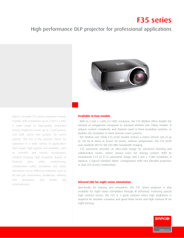 Barco F35 WQXGA Projector Product sheet | Manualzz