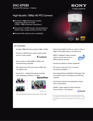 Sony Ipela SNC-EP580 Datasheet | Manualzz
