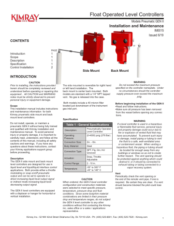 Kimray Pneumatic GEN II Installation And Maintenance Manual | Manualzz