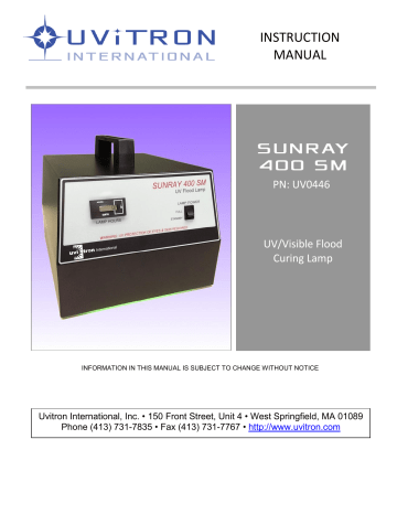 Uvitron SUNRAY 400 SM Instruction Manual | Manualzz