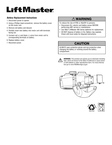 Chamberlain 485LM Replacement Instructions | Manualzz
