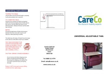 CareCo UNIVERSAL ADJUSTABLE TABLE Quick Start Manual | Manualzz