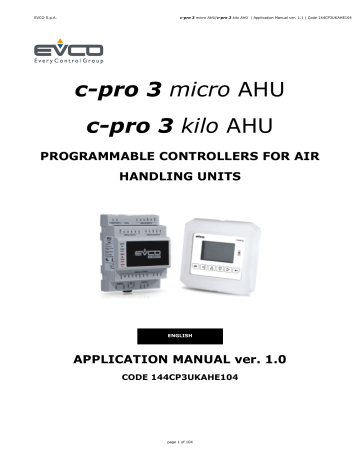 Evco c-pro 3 kilo AHU, c-pro 3 micro AHU Applications Manual | Manualzz