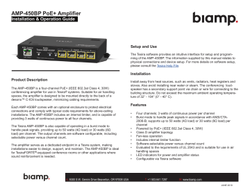 Biamp AMP-450BP Installation & Operation Manual | Manualzz