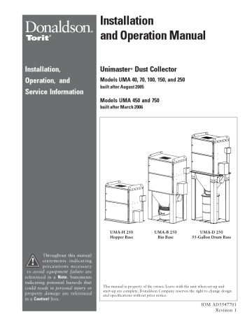 Donaldson Torit Unimaster UMA 40 Installation And Operation Manual ...