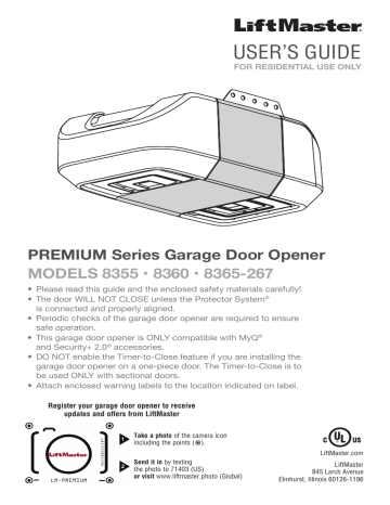 Chamberlain 8360, LiftMaster Premium 8355 User Manual | Manualzz