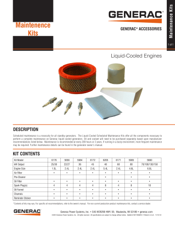 Generac Power Systems Maintenence Kits Accessories | Manualzz